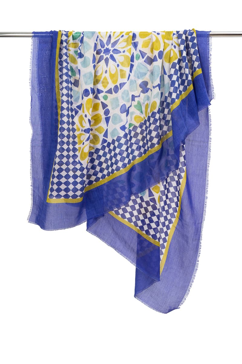Blue Square Scarf with Graphic Print for women - online shopping - Ilan ...