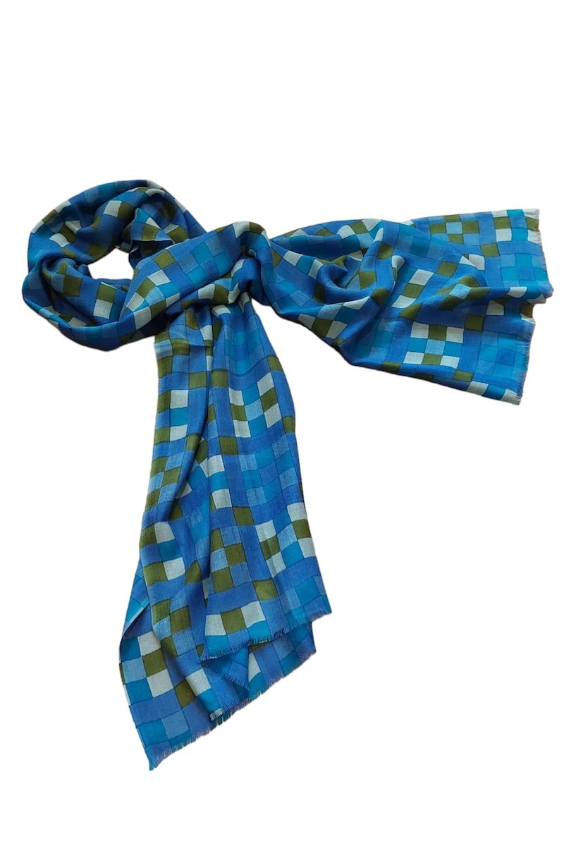 Blue plaid scarf for women - Wool scarves - Ilan Orbach