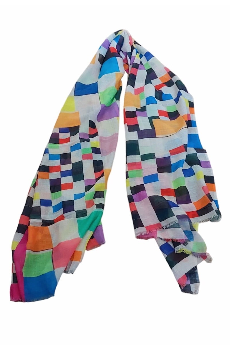Multi colored squares scarf for women - Ilan Orbach