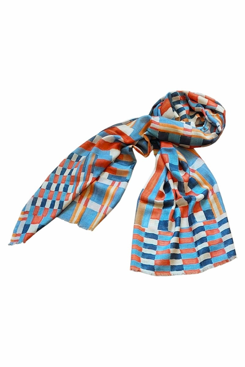 Abstract Blue Wool Scarf for women - online shopping - Ilan Orbach